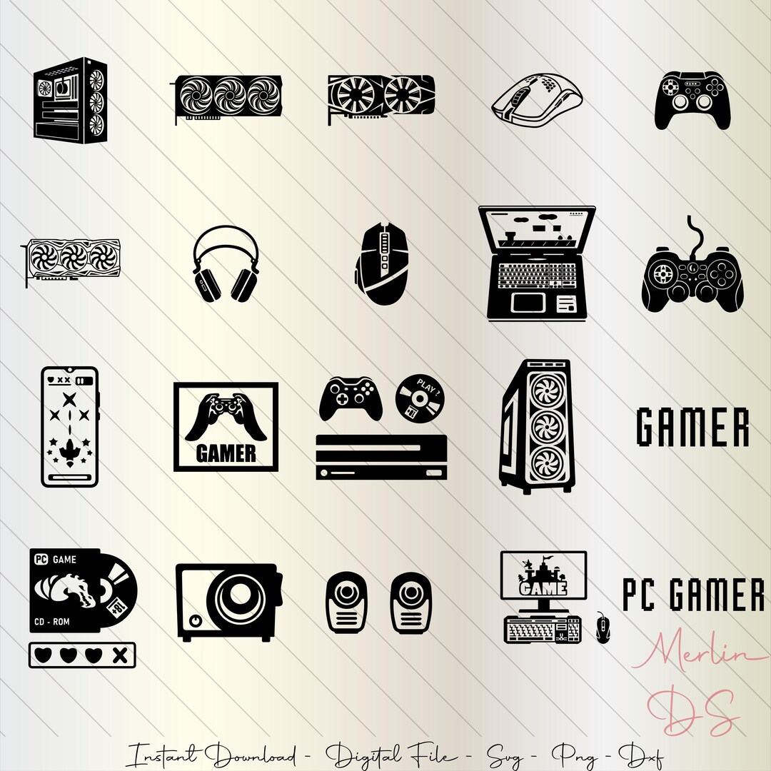 Gaming Equipment SVG – Gamer Desk Setup Icons for Stickers, Crafts & T ...