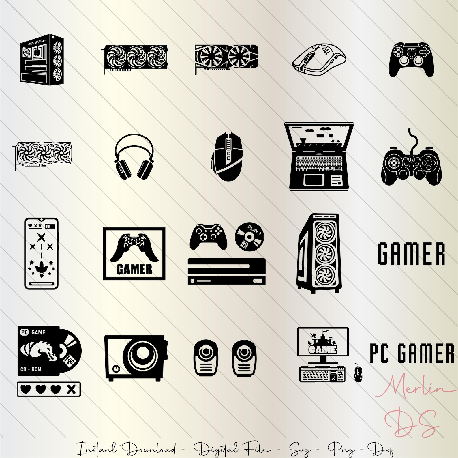 Gaming Equipment SVG – Gamer Desk Setup Icons for Stickers, Crafts & T ...