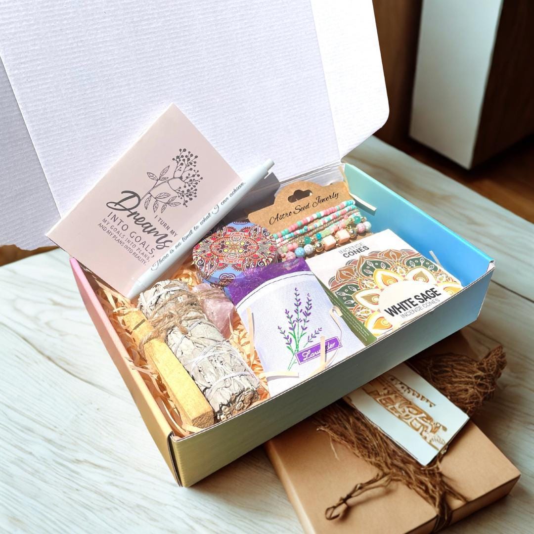 Spiritual Self Care Gift Box: Sage, Crystal, Candle, Bracelet, Lavender ...