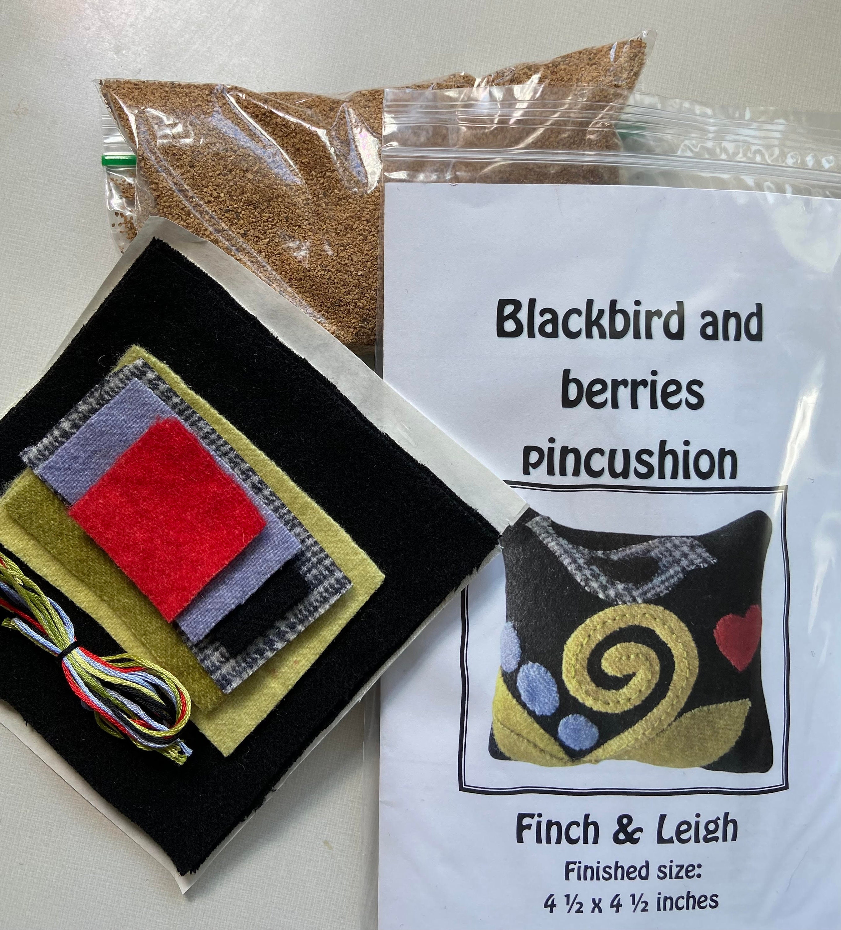 Blackbird and Berries Pin Cushion Kit Felted Wool - Etsy