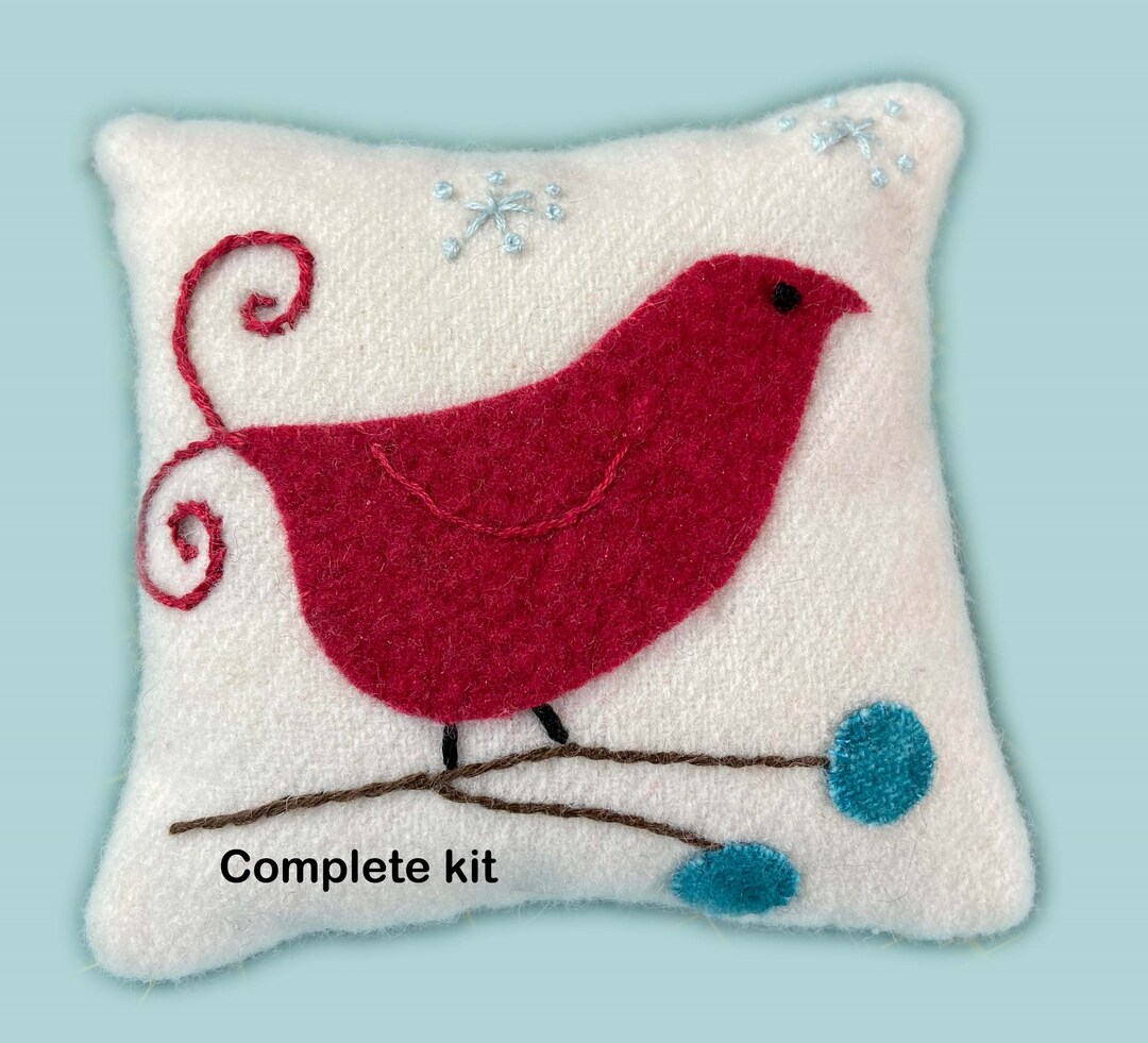 Red Bird and Berries Pin Cushion Kit - Etsy