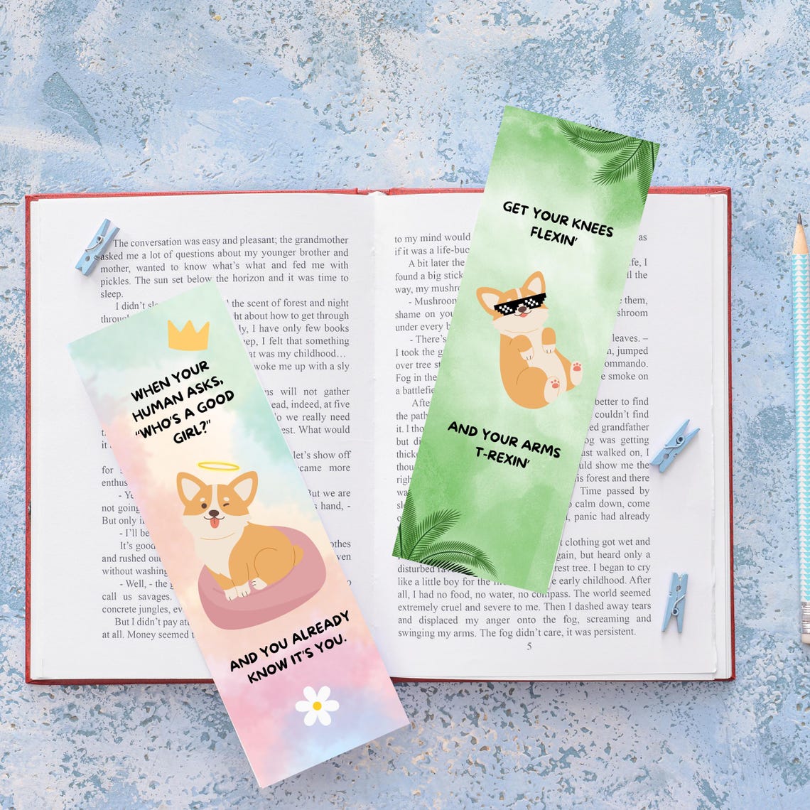 Set of 4 Corgi Printable Bookmarks, Digital Bookmarks, Funny Corgis ...