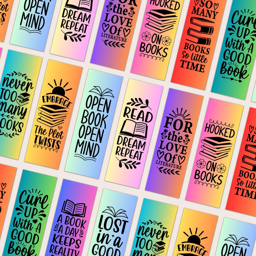 Set of 10 Printable Bookmarks, Book Lover Bookmarks, Digital Bookmarks ...