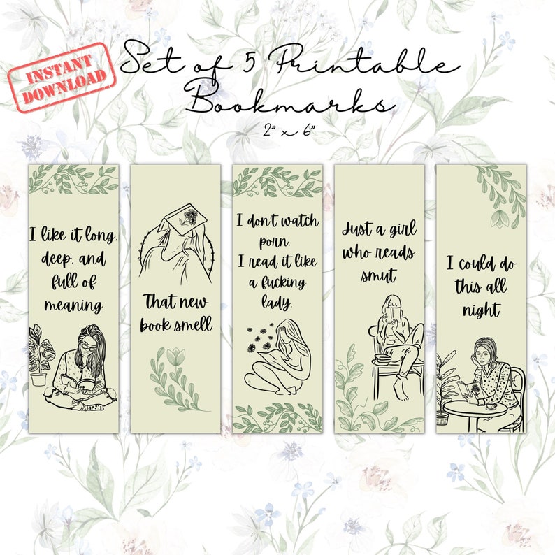 Printable Bookmarks, Spicy Bookmark Set, Funny Bookmark, Smut Bookmark ...