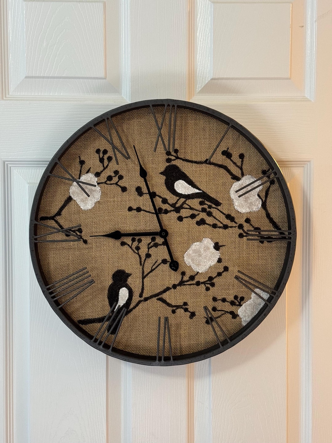 Burlap and Iron Wall Clock, Hand Painted - Etsy