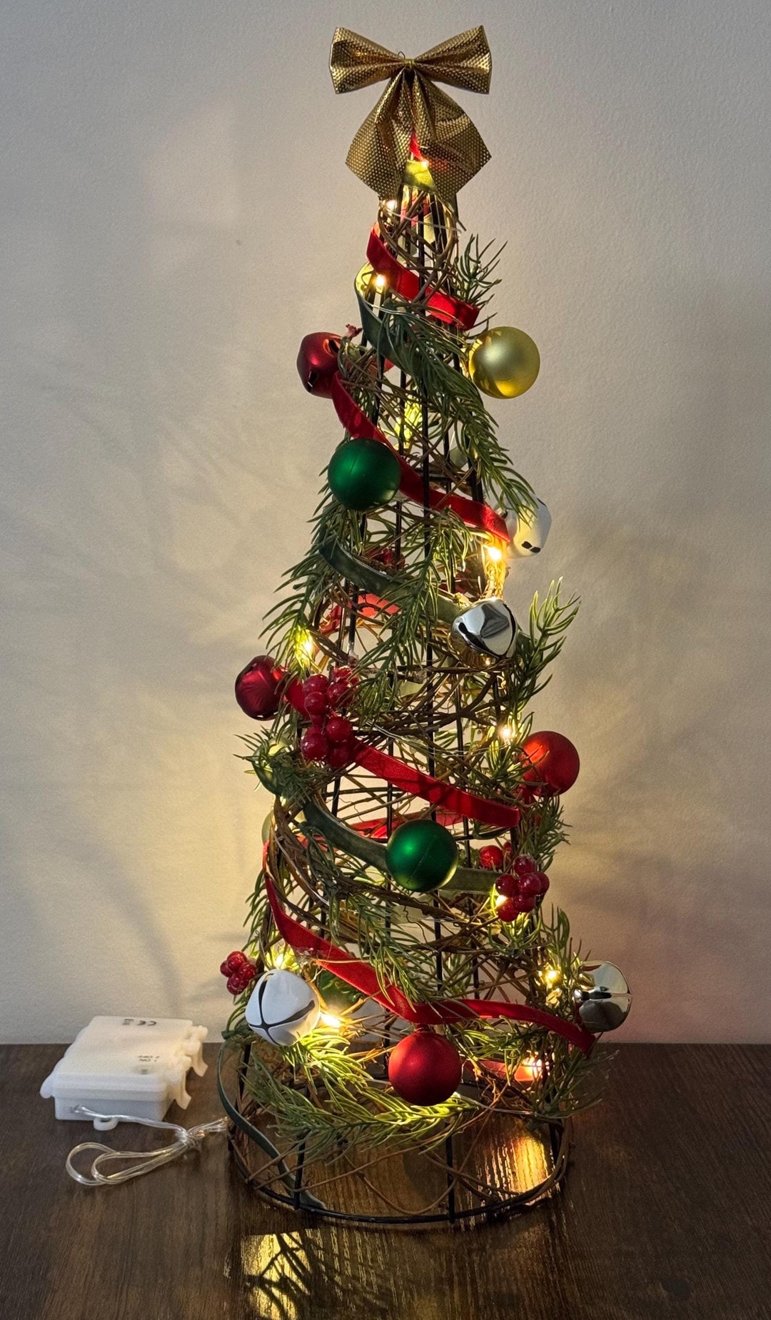 Christmas LED Rattan Tree With Ornaments, Lights – Festive Indoor ...