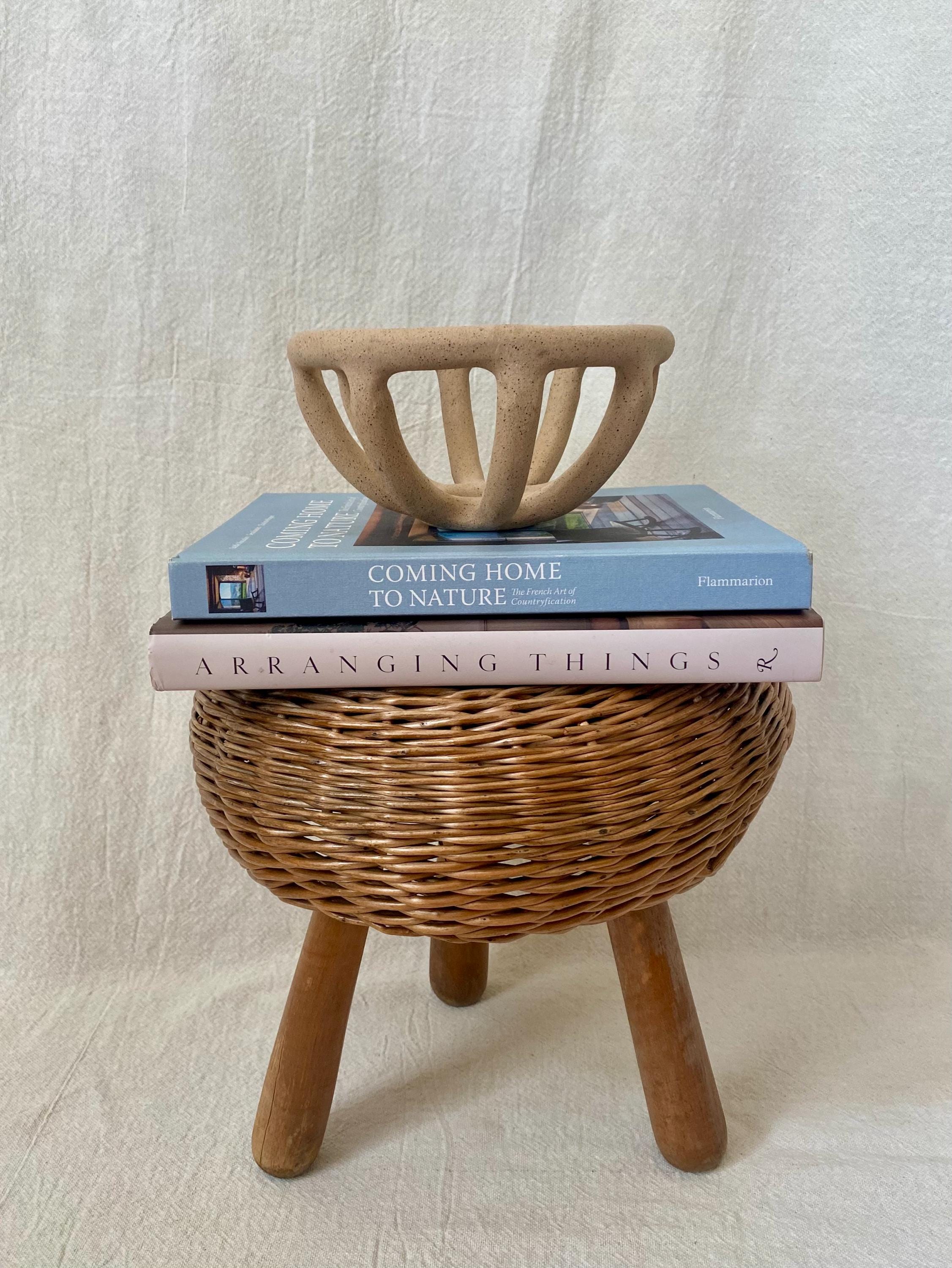 Vintage Woven Wicker Stool - Etsy