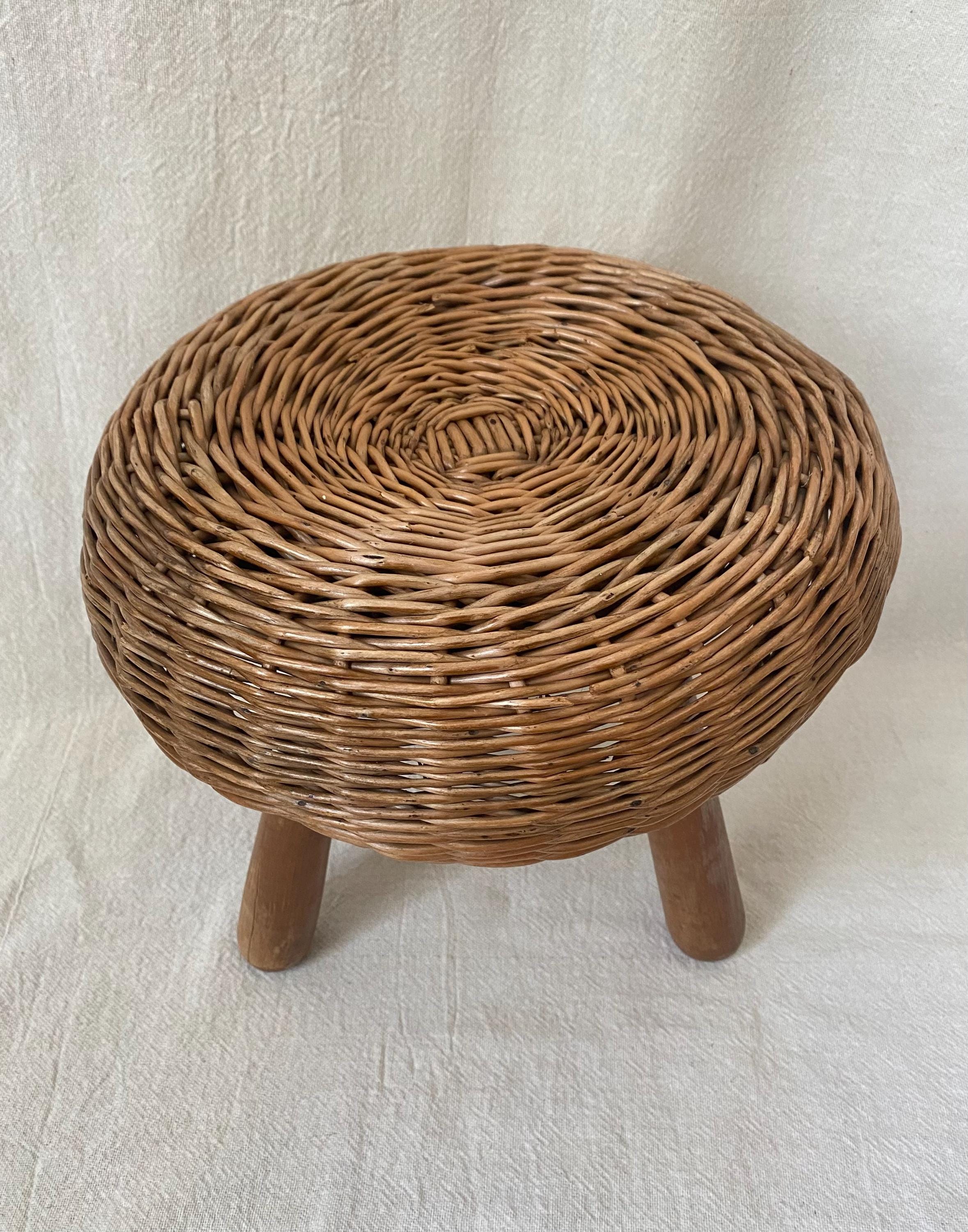 Vintage Woven Wicker Stool - Etsy