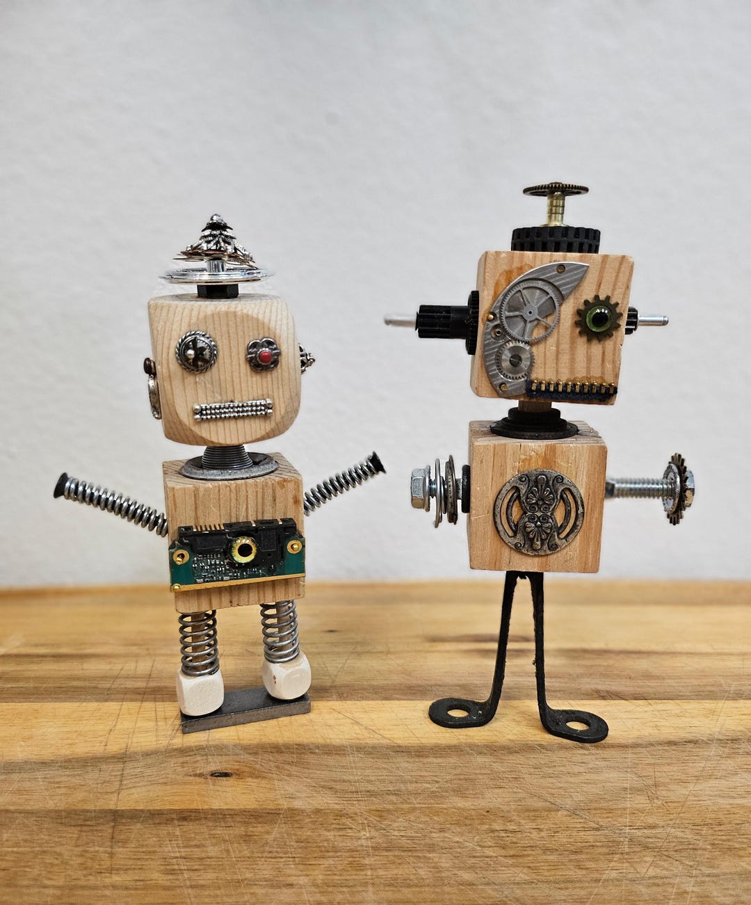 Handmade Wood Block Steampunk Robot Figurine - Large - Etsy