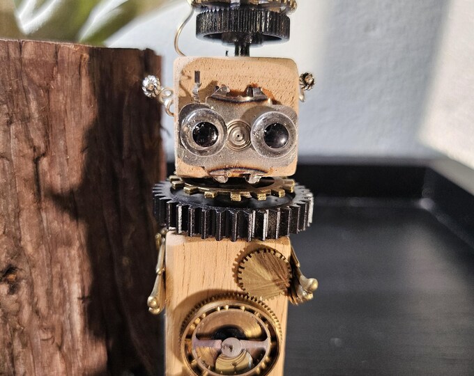 Handmade Wood Block Steampunk Robot Figurine - Small - Etsy