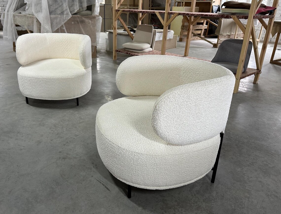 Elegant Bouclé Armchair, Handmade Accent Chair, Cozy Lounge Chair for ...