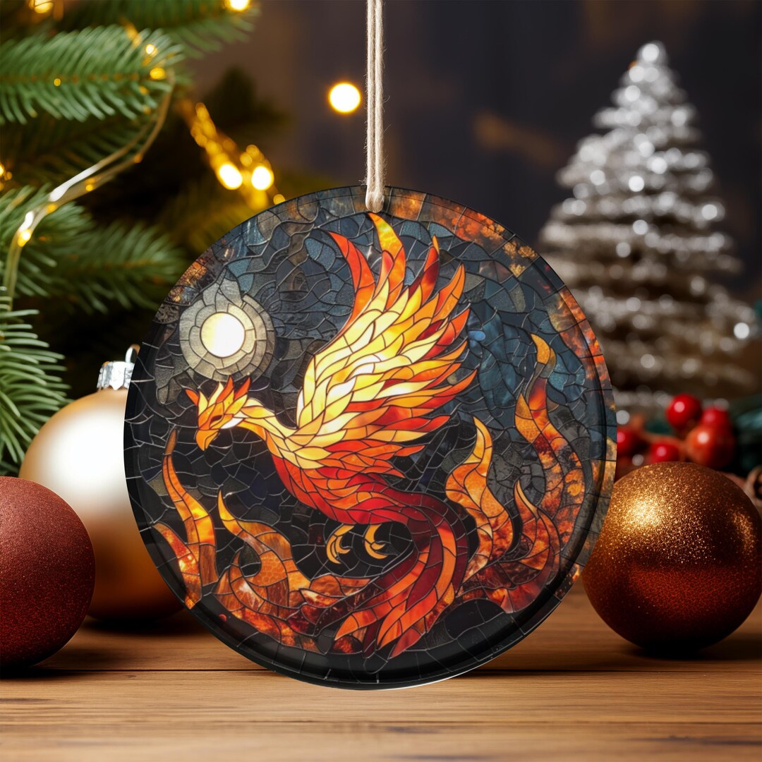 Phoenix Ornament Stained Glass Design Circular Ceramic Decoration ...