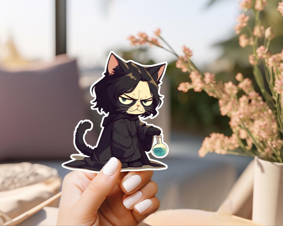 Snape Cat Sticker Harry Potter Inspired Vinyl Decal, Caricature Black ...
