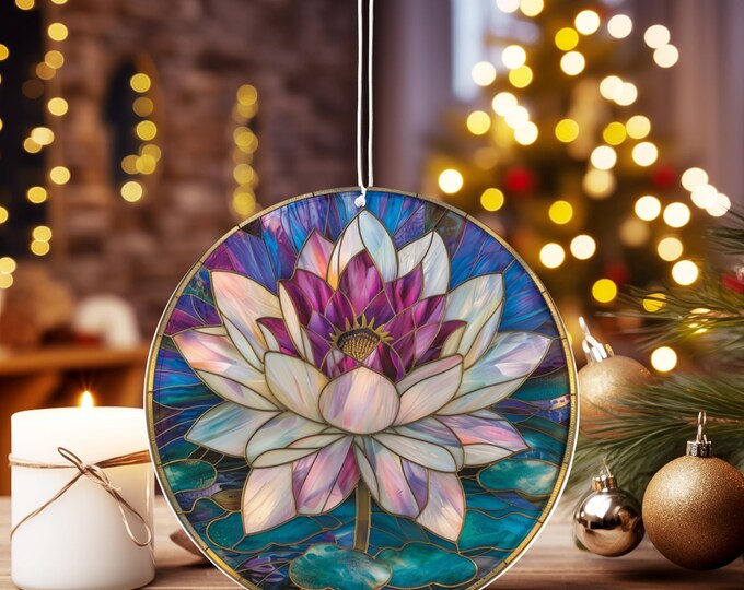 Lotus Ornament Stained Glass Design Circular Ceramic Decoration Symbol ...