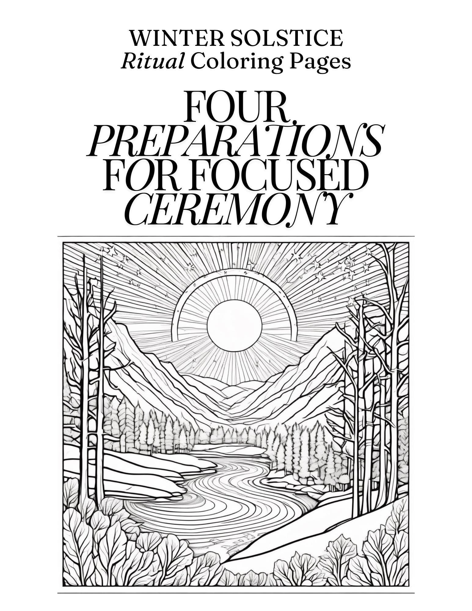 5 Winter Solstice Ritual Grayscale Coloring Pages for Adults | Instant ...