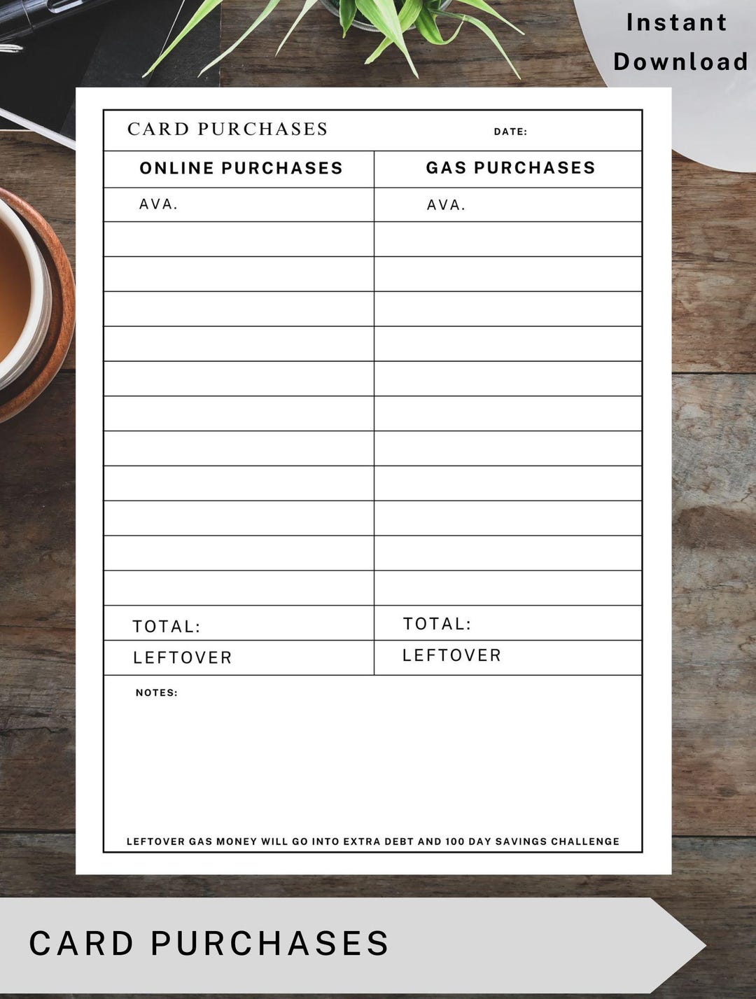 Printable Debit Card and Gas Tracker Classic Size - Etsy