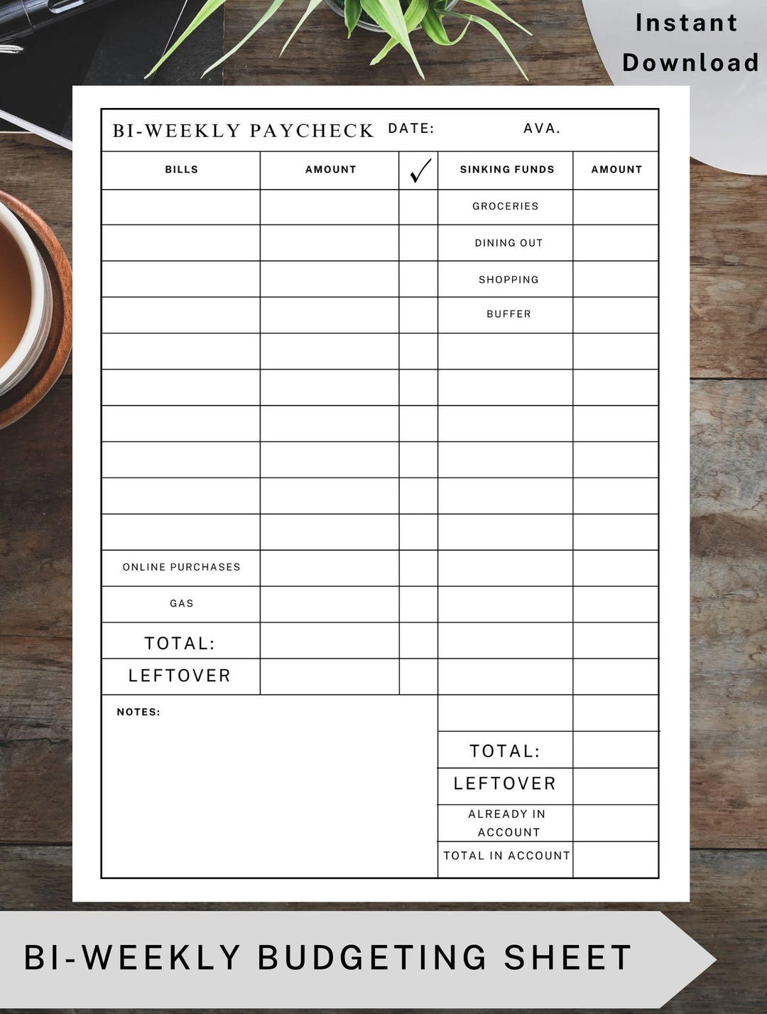 Bi-weekly Paycheck Budgeting Sheet Classic Size - Etsy