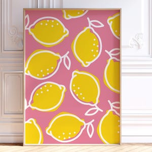 Lemon Wall Art Print, Pink Citrus Poster, Maximalist Dopamine Kitchen ...