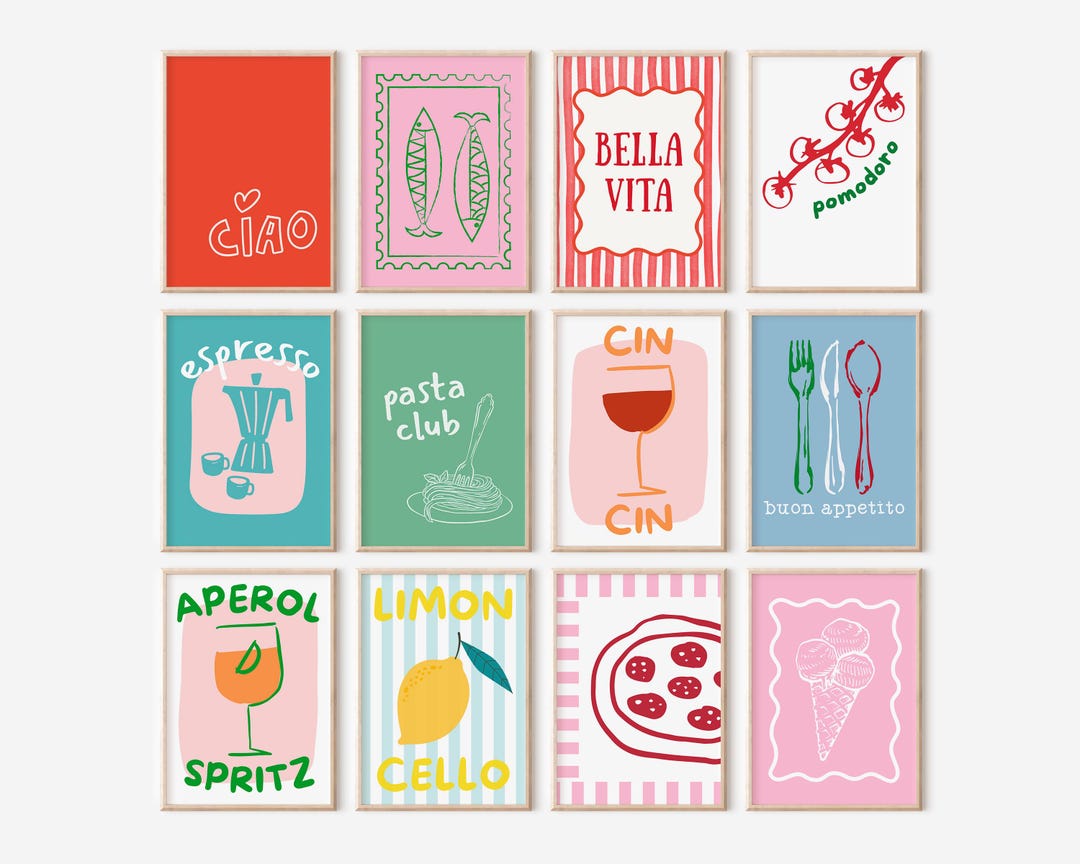 Italian Food Posters Set of 12, Fun Trendy Kitchen Decor Prints ...