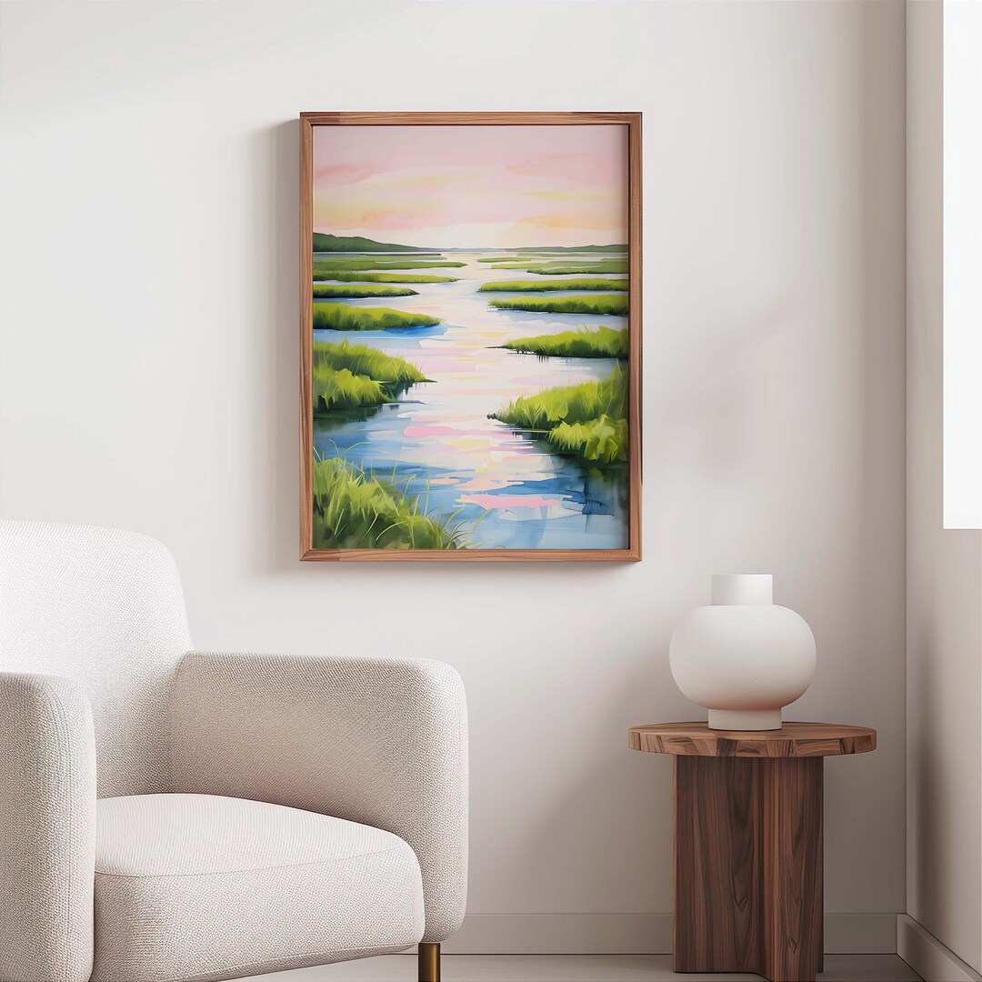 Colorful Marsh Sunset Landscape Painting, South Carolina Pastel Marsh ...