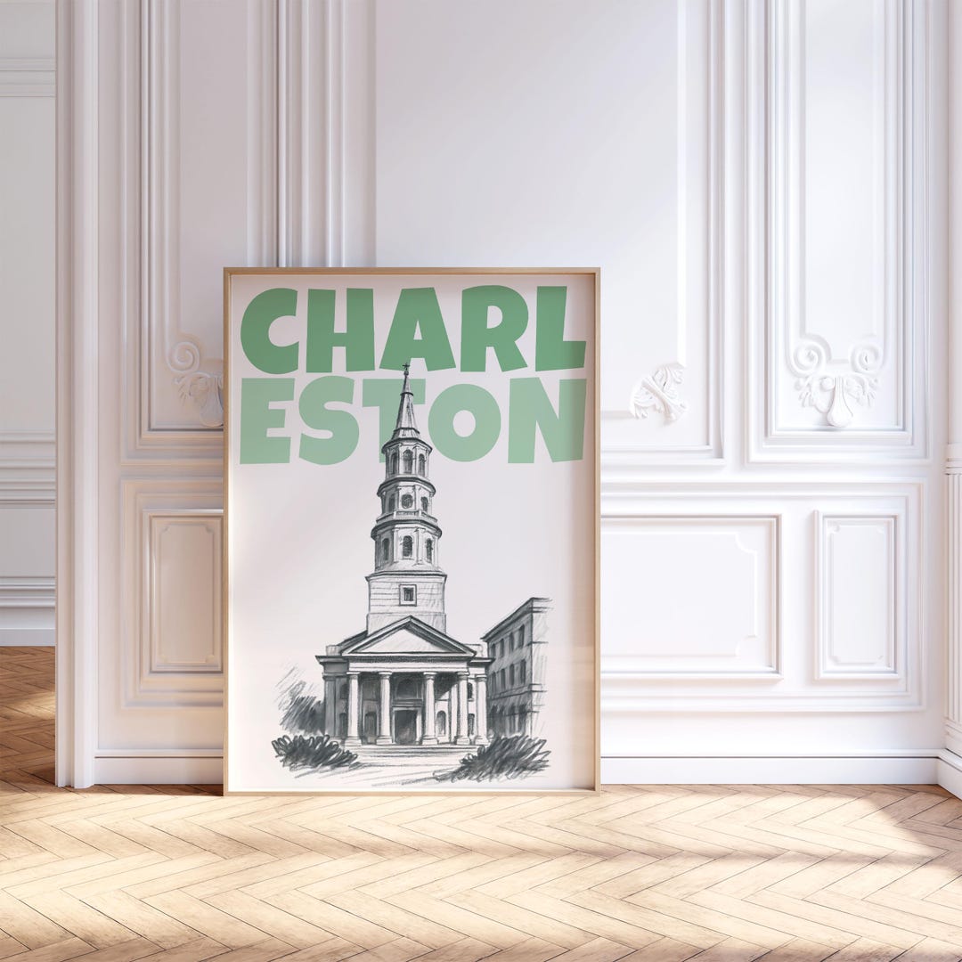 Charleston Travel Poster, Sage Green South Carolina Print, Trendy Wall ...