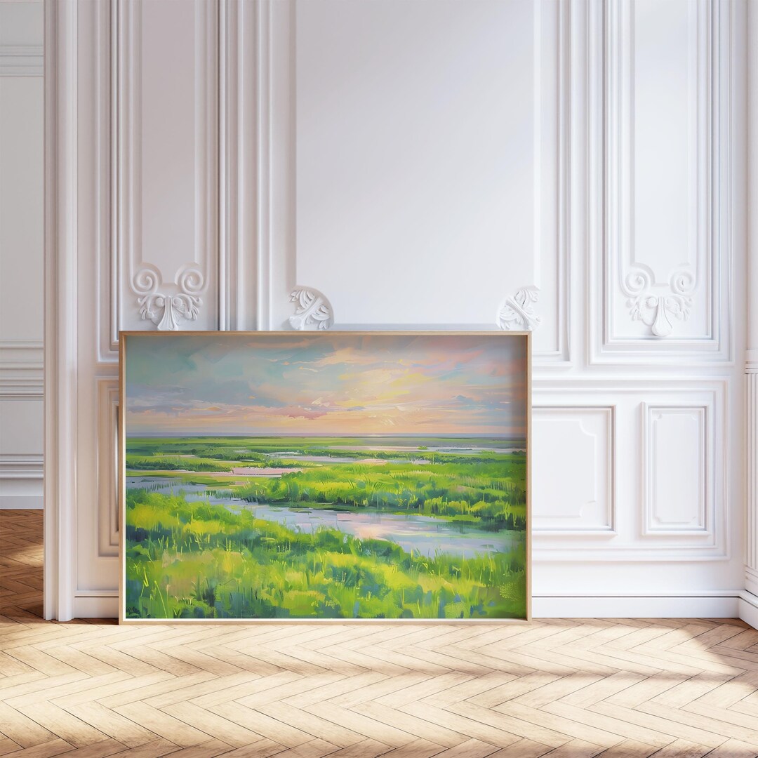 Colorful Marsh Sunset Landscape Painting, South Carolina Pastel Marsh ...
