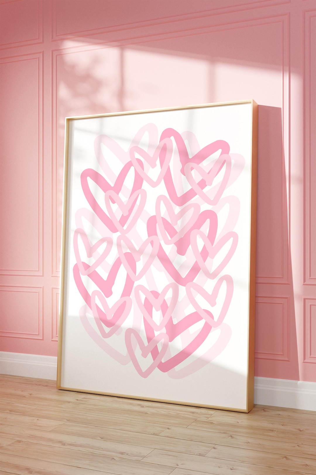 Pink Preppy Hearts Print, Trendy Wall Art, Girly Dorm Room Decor ...