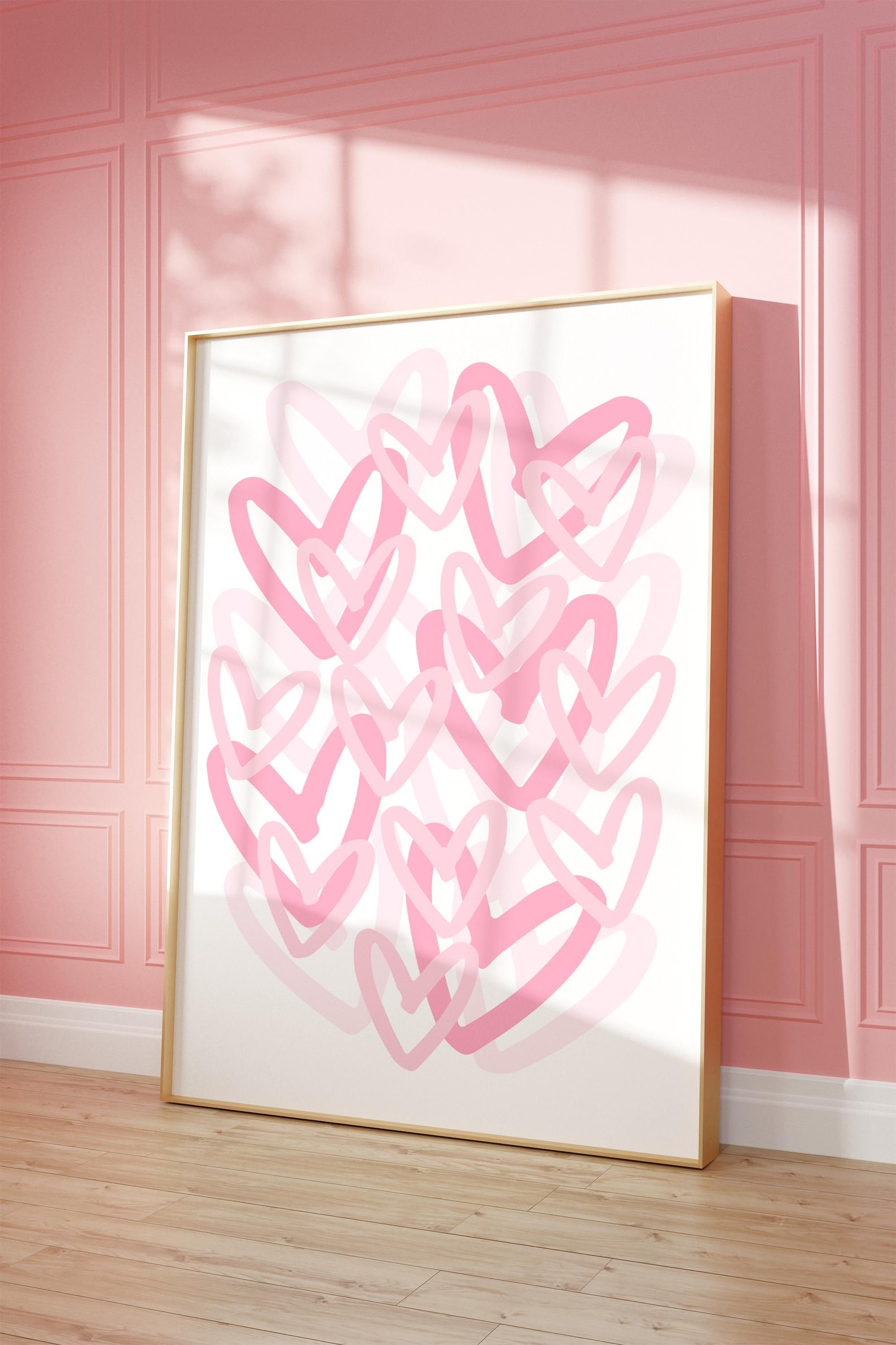Pink Preppy Hearts Print, Trendy Wall Art, Girly Dorm Room Decor ...