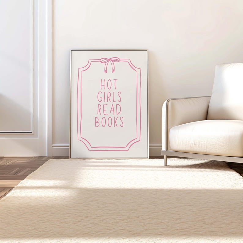 Hot Girls Read Books Poster, Trendy Bookish Print, Pink Reading Nook ...