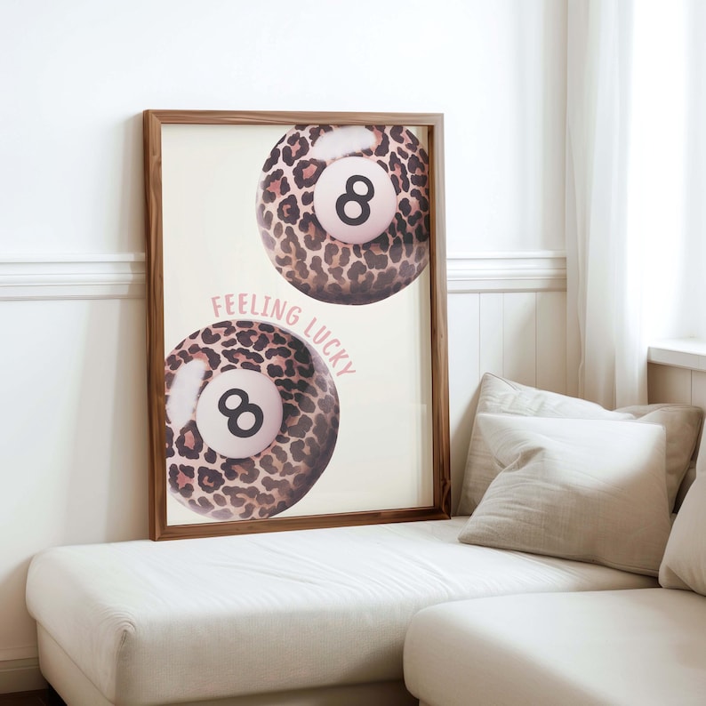 Pink Leopard 8 Ball Print: Trendy Retro Feeling Lucky Dorm Poster ...