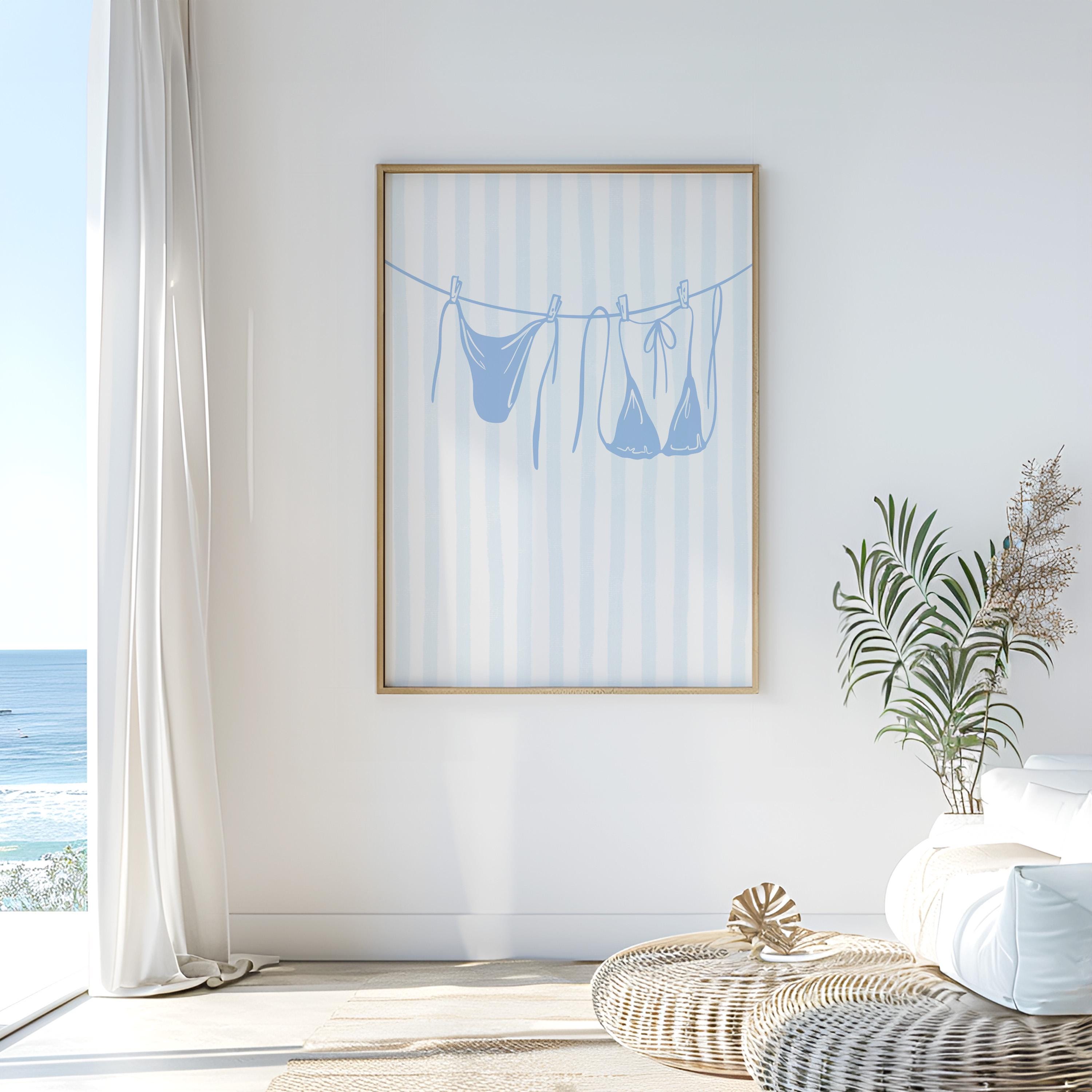 Blue Preppy Beach Prints Set of 6, Trendy Coastal Wall Art Posters ...