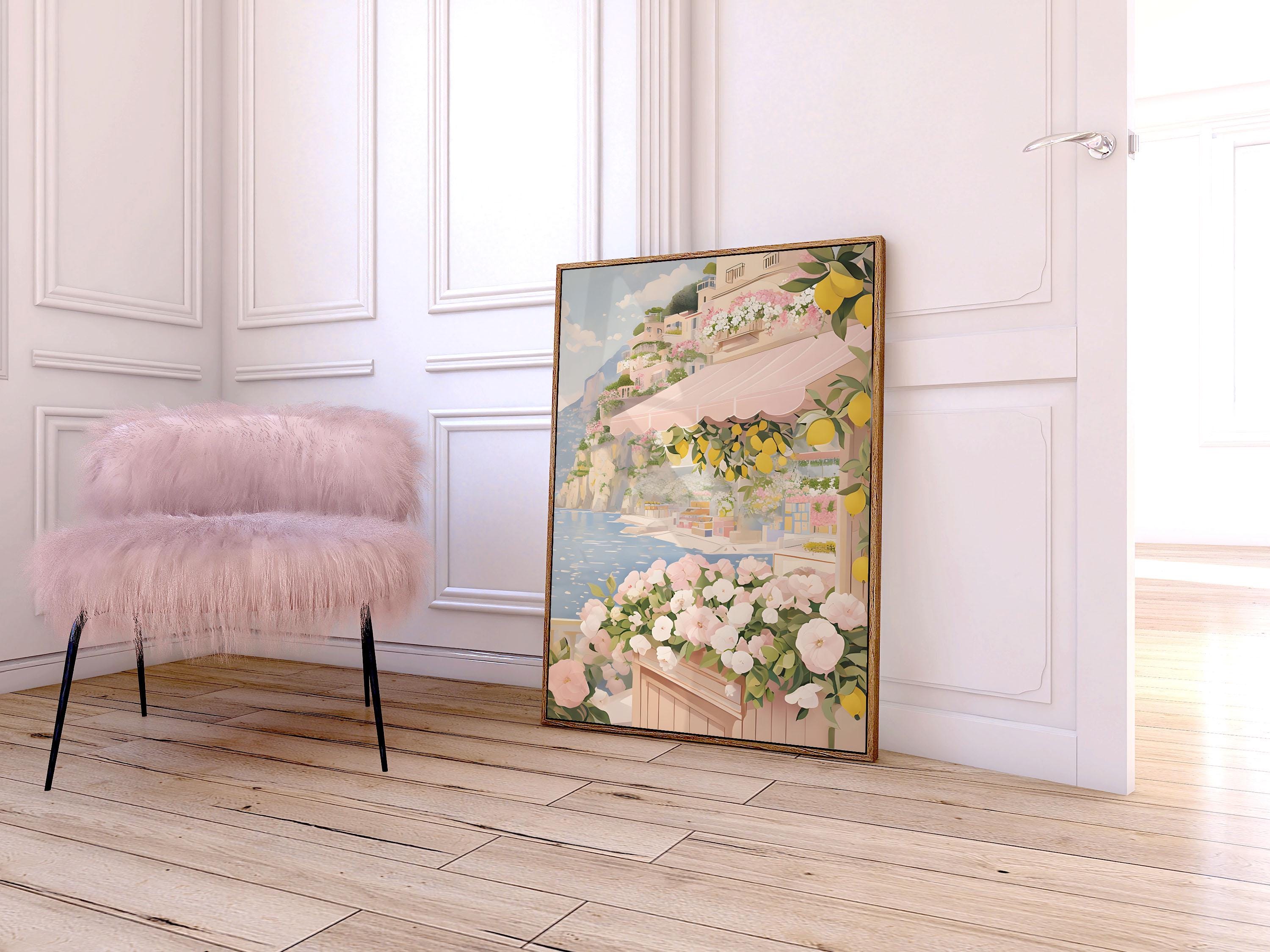 Amalfi Coast Spring Flower Market Wall Art, Pastel Pink Italy Wall Art ...
