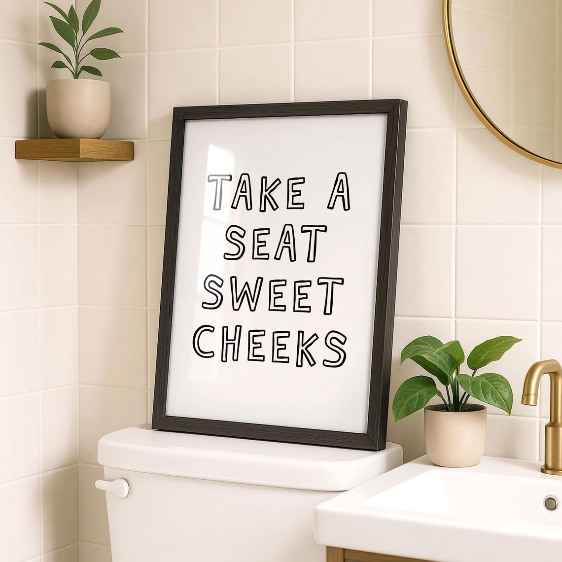Take A Seat Sweet Cheeks Print: Black and White Funny Bathroom Wall Art ...