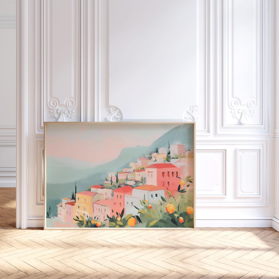 Amalfi Coast Wall Art Print: Pastel Italy Travel Poster (instant ...
