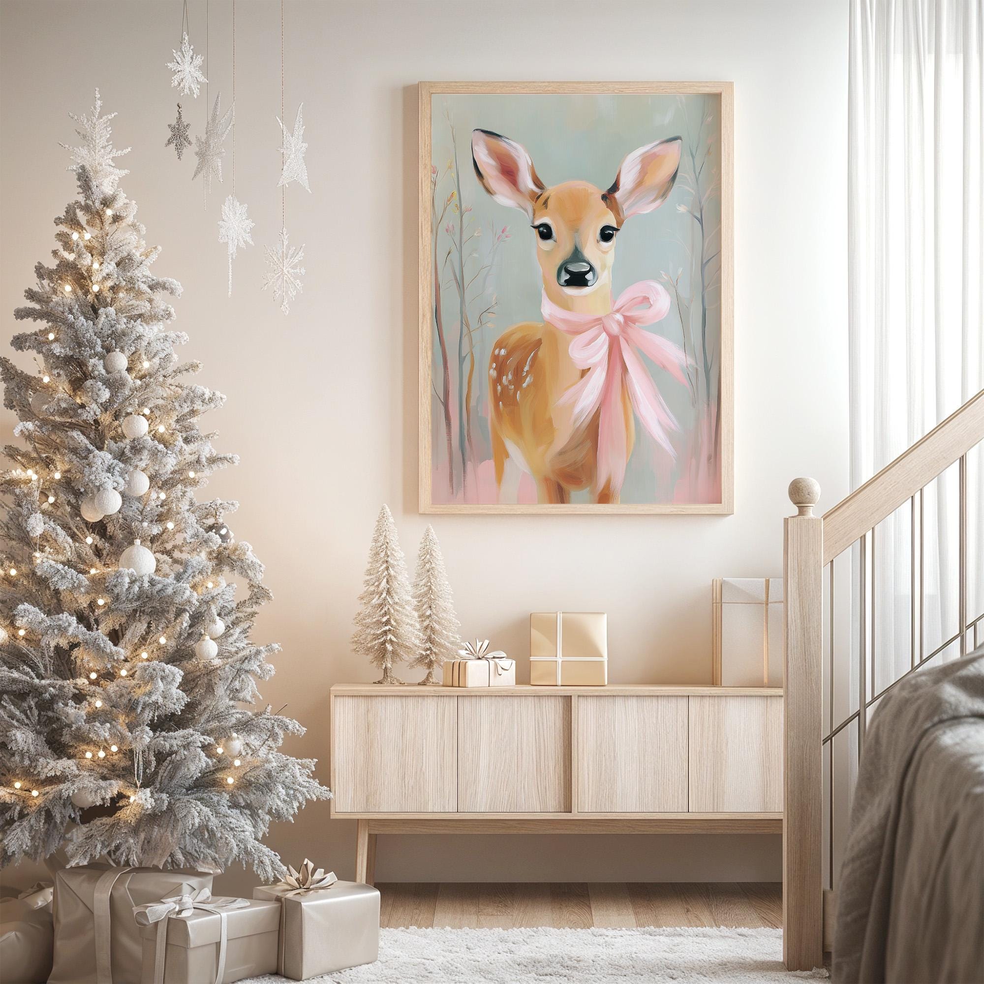 Christmas Reindeer Wall Art Printable: Coquette Winter Nursery Art ...