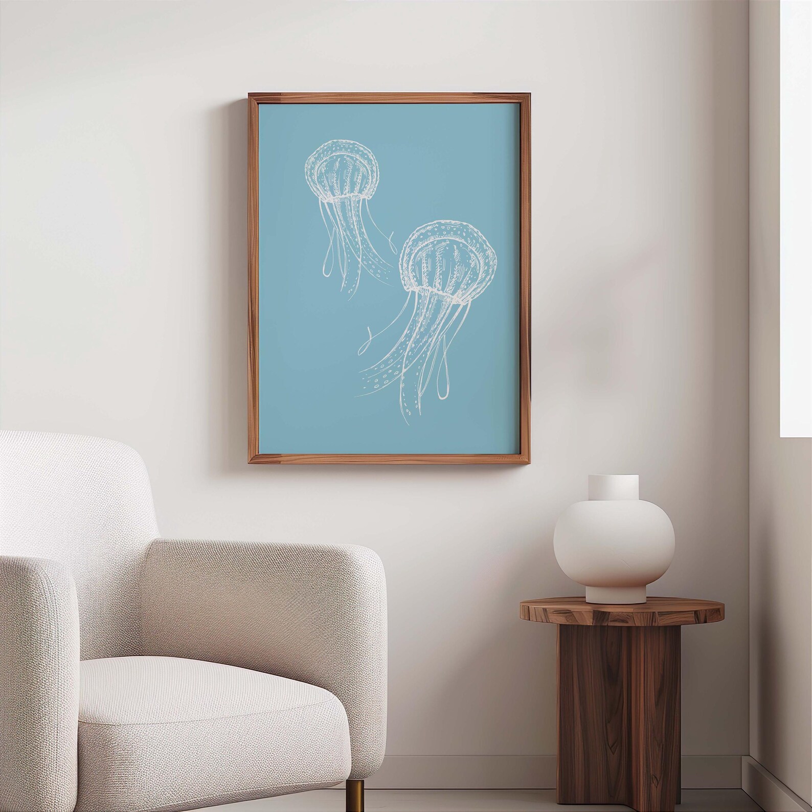 Jellyfish Wall Art Print, Blue Jellyfish Poster, Light Blue Wall Art ...