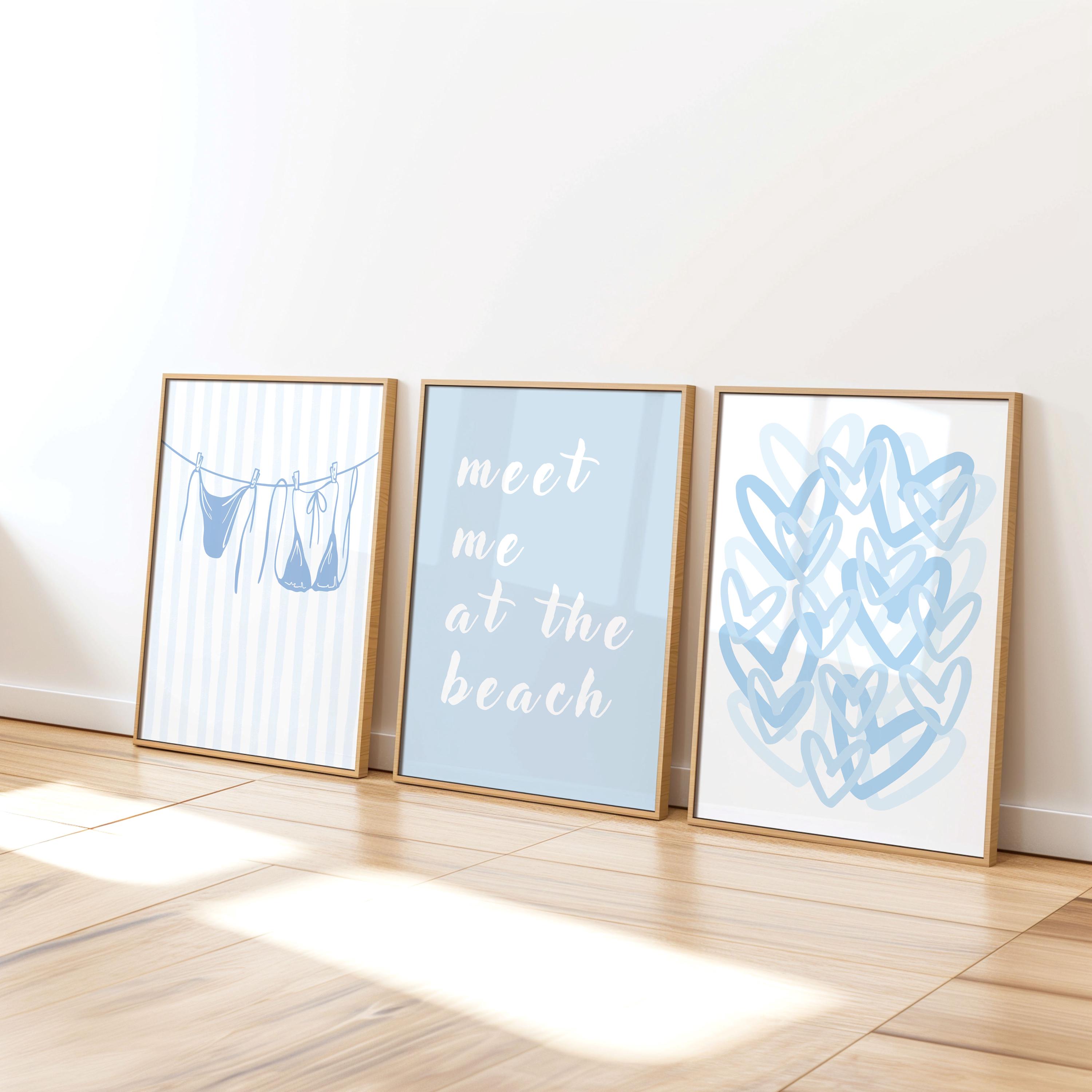 Blue Beach Prints Set of 12, Preppy Coastal Wall Art, Trendy Girly Dorm ...