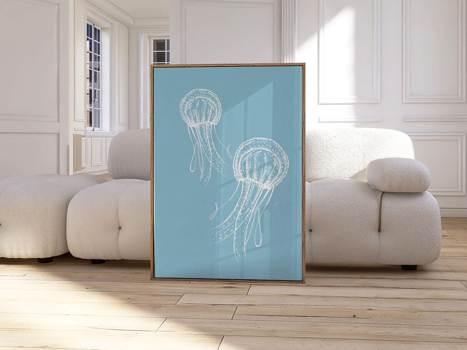 Jellyfish Wall Art Print, Blue Jellyfish Poster, Light Blue Wall Art ...
