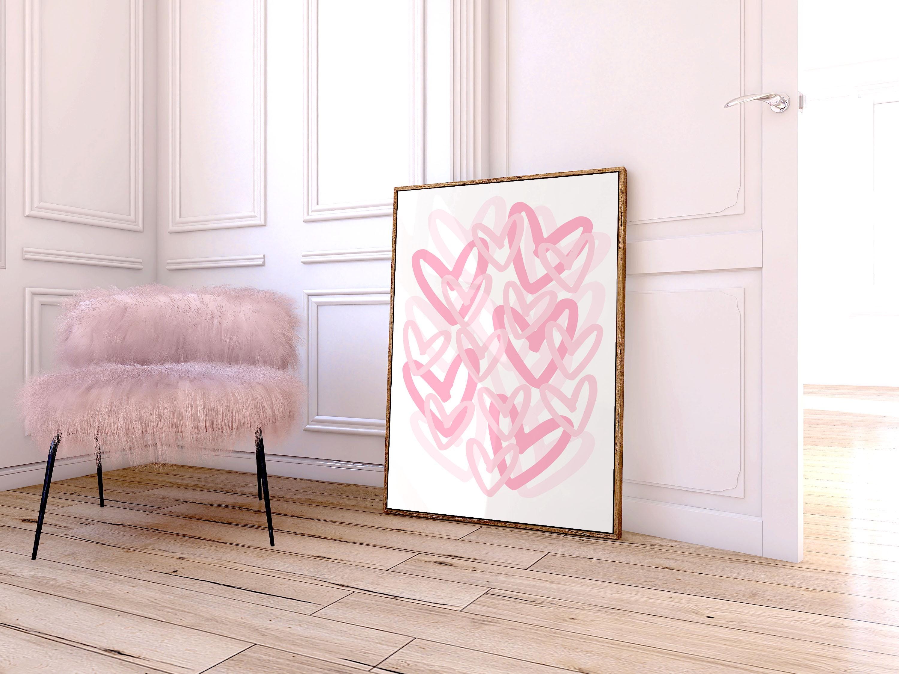 Pink Preppy Hearts Print, Trendy Wall Art, Girly Dorm Room Decor ...