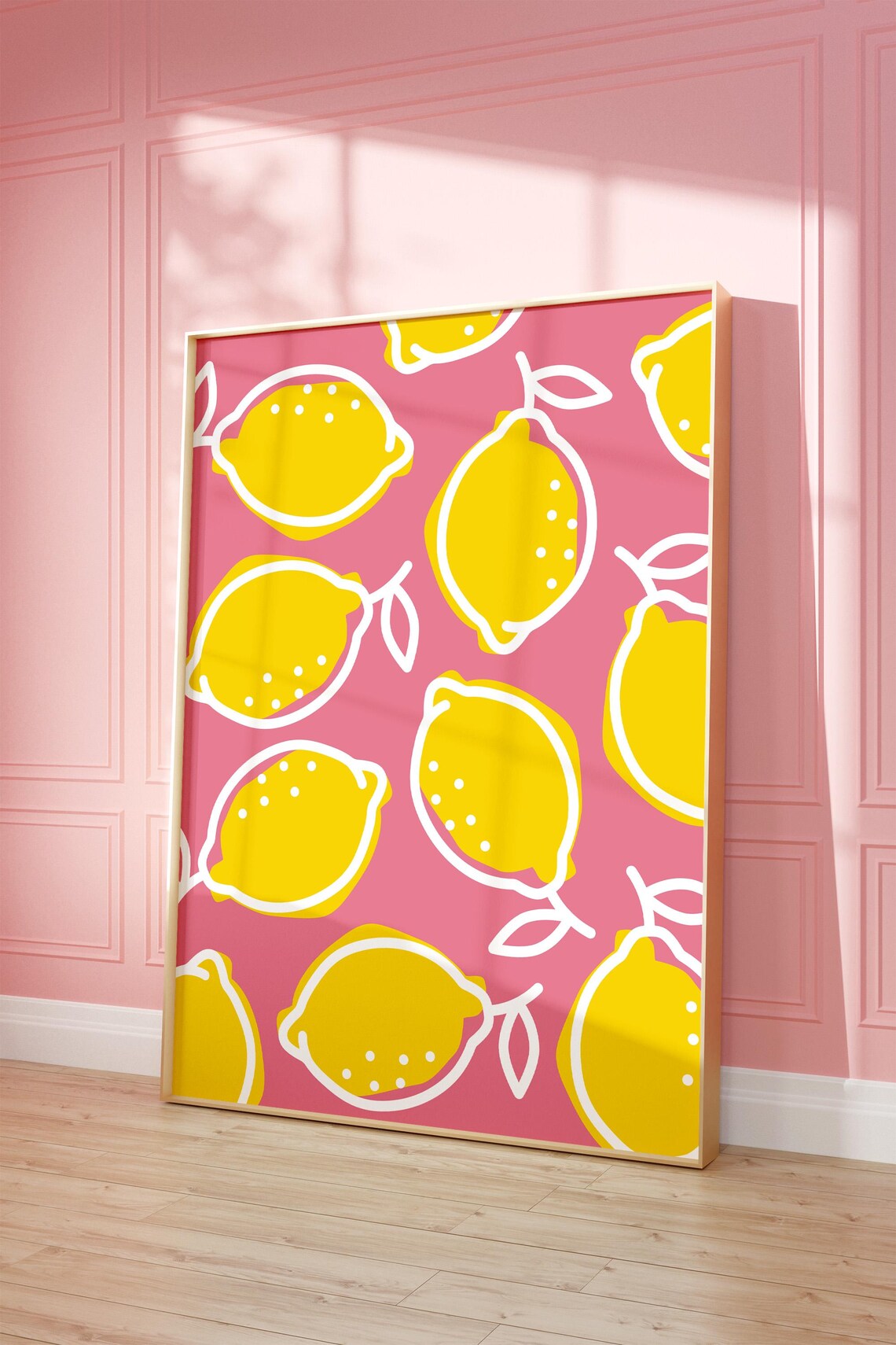 Lemon Wall Art Print, Pink Citrus Poster, Maximalist Dopamine Kitchen ...