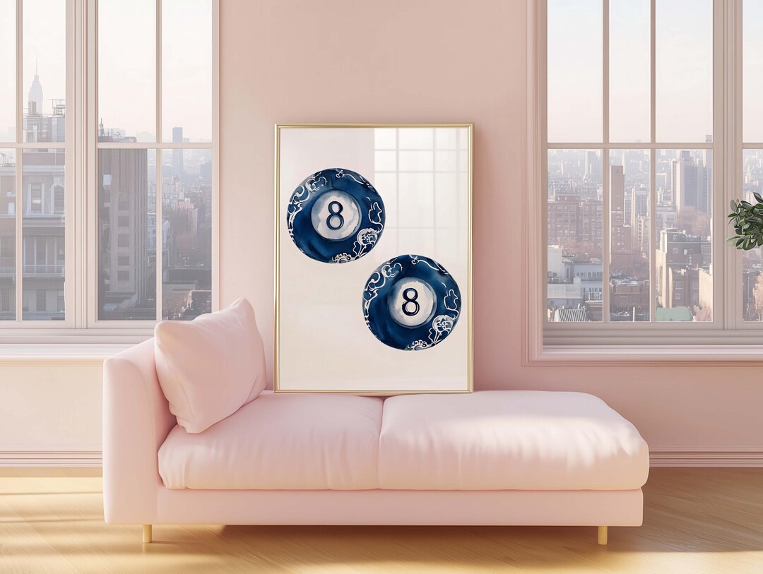 Chinoiserie Lucky 8 Ball Print, Chinoiserie Wall Art, Retro Eight Ball ...