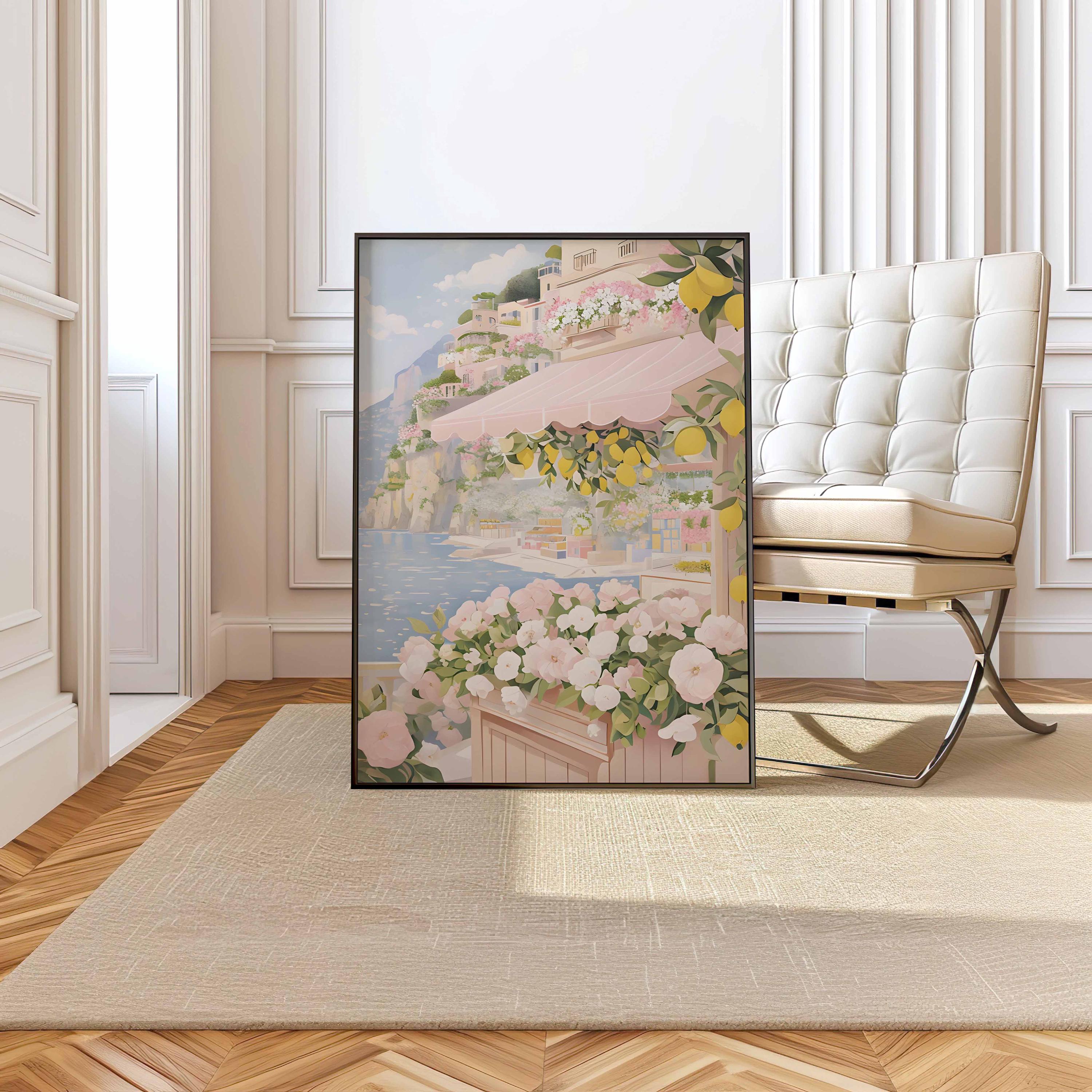 Amalfi Coast Spring Flower Market Wall Art, Pastel Pink Italy Wall Art ...