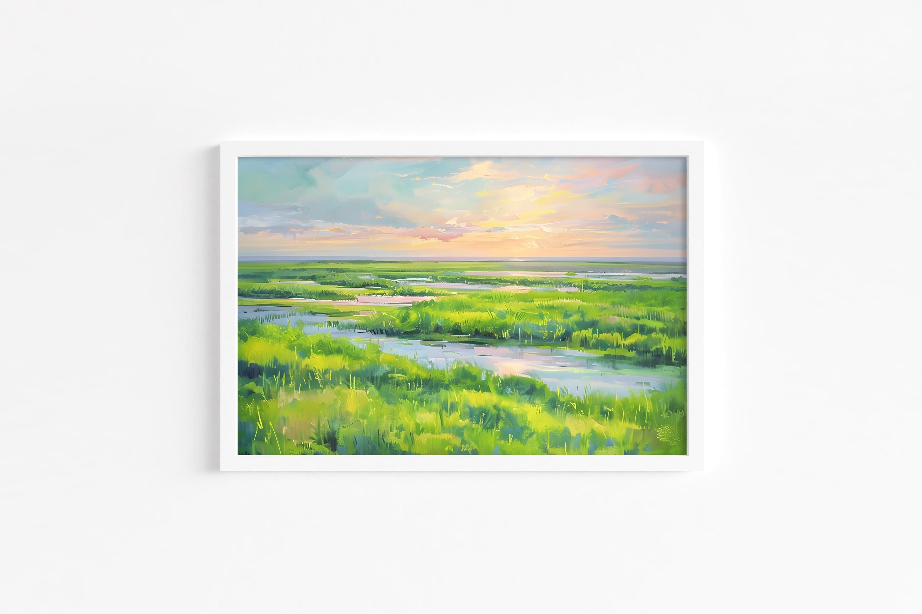 Colorful Marsh Sunset Landscape Painting, South Carolina Pastel Marsh ...