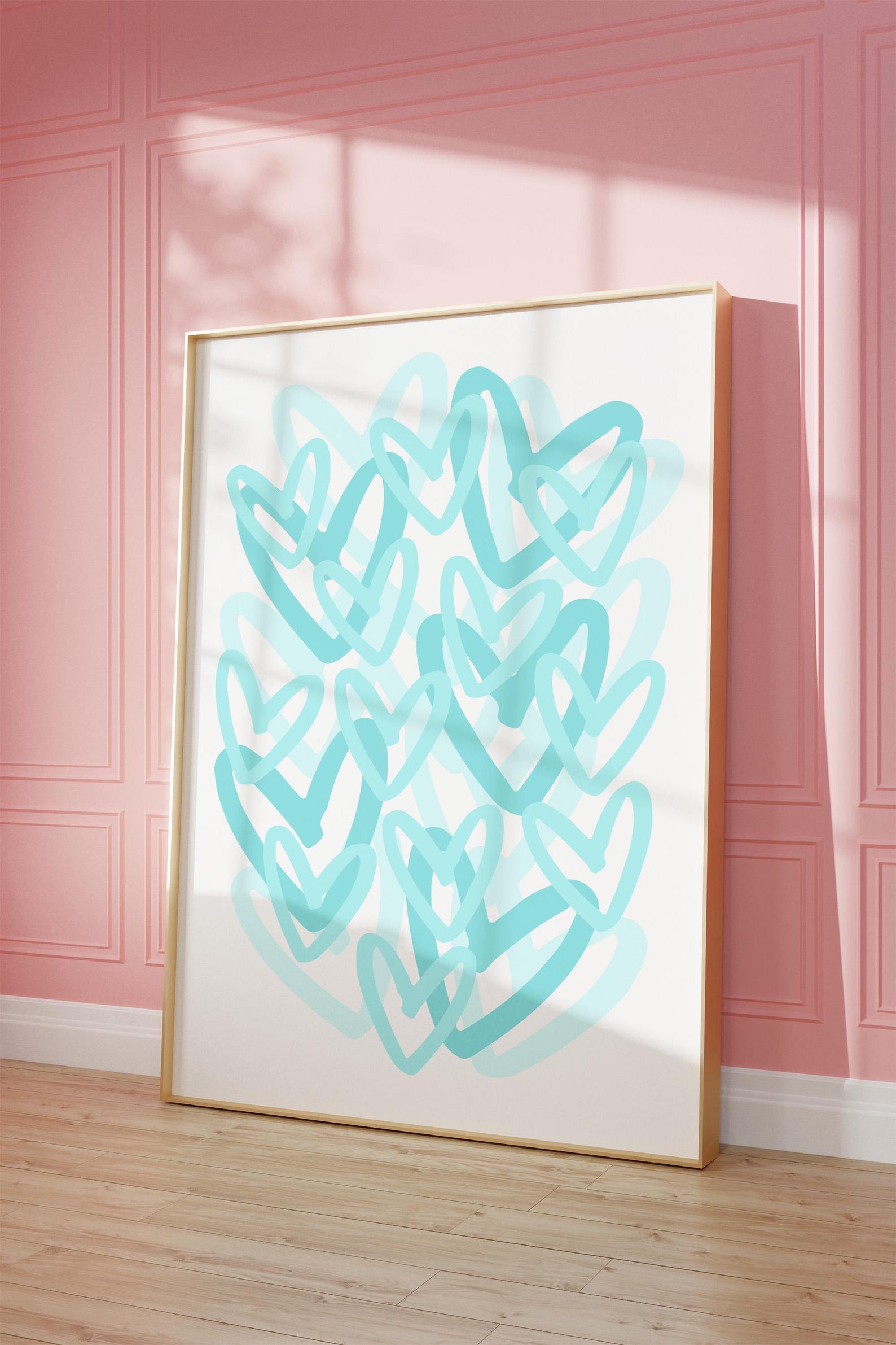 Teal Preppy Hearts Print, Trendy Wall Art, Cute Girly Dorm Room Decor ...