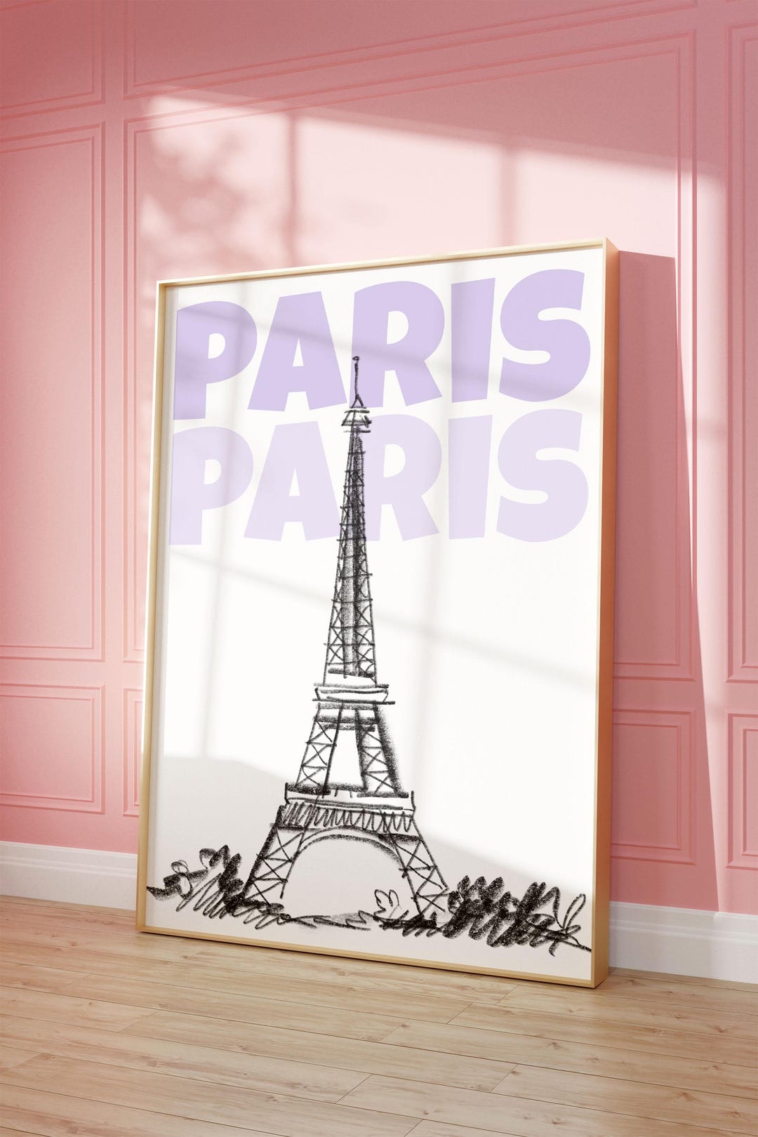 Paris France Travel Poster, Trendy Retro Purple Typography Printable ...