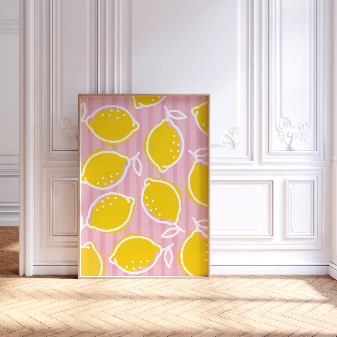 Lemon Wall Art Print, Pink Citrus Poster, Maximalist Dopamine Kitchen ...