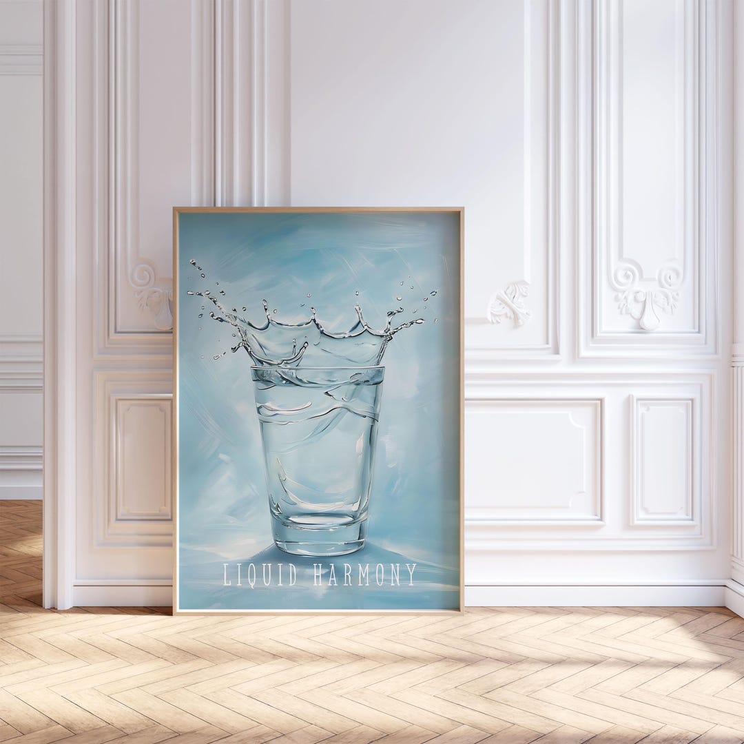 Water Glass Poster Printable, Inspirational Saying Wall Art, Light Blue ...