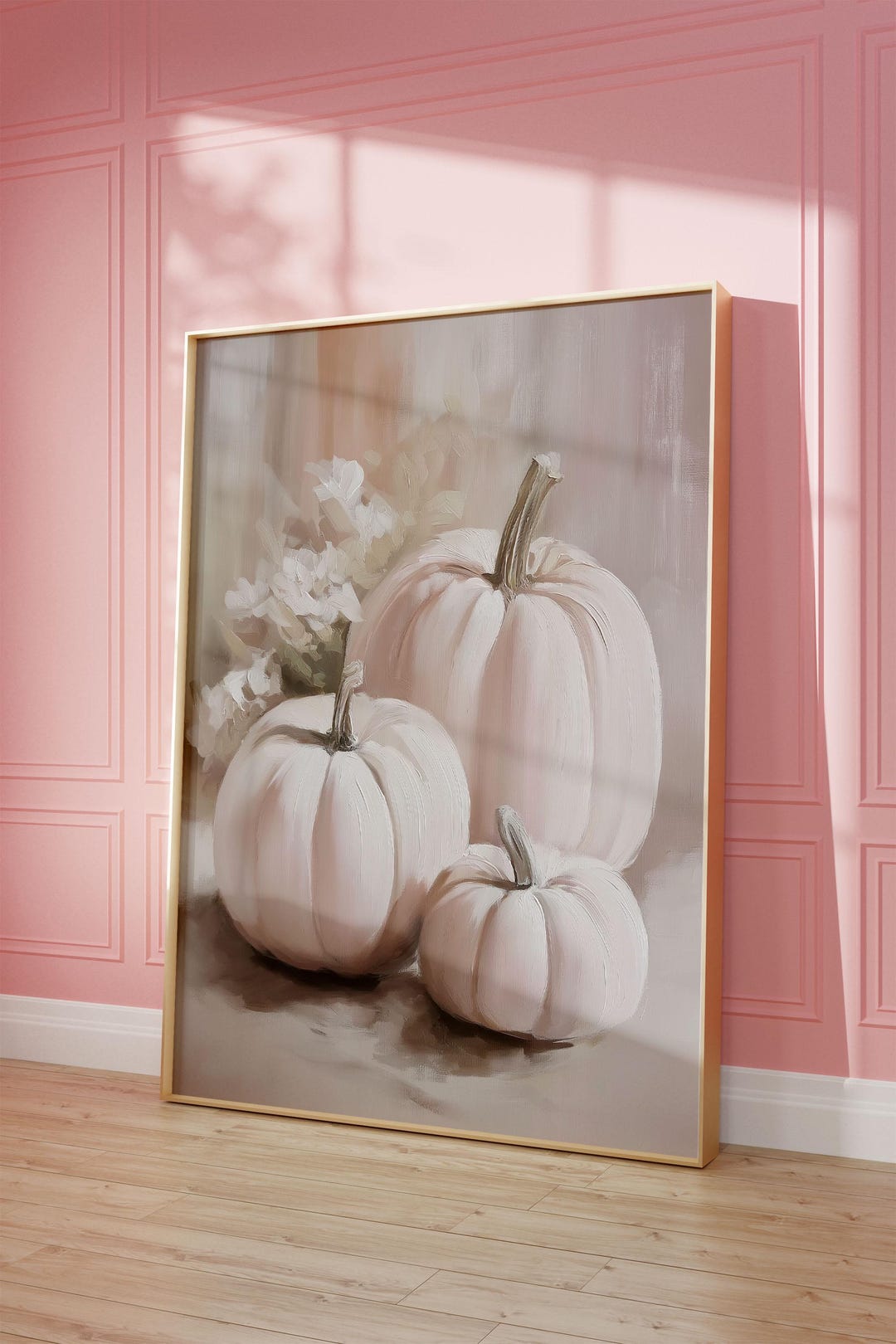 White Pumpkins Print, Vintage Fall Wall Art, Seasonal Living Room Decor ...