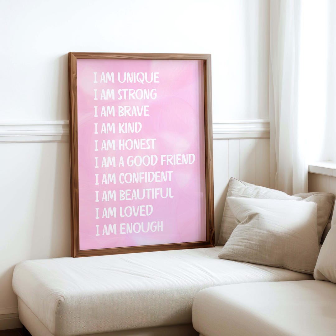 Kids Affirmation Wall Art Printable: Pink Positive Daily Affirmations ...