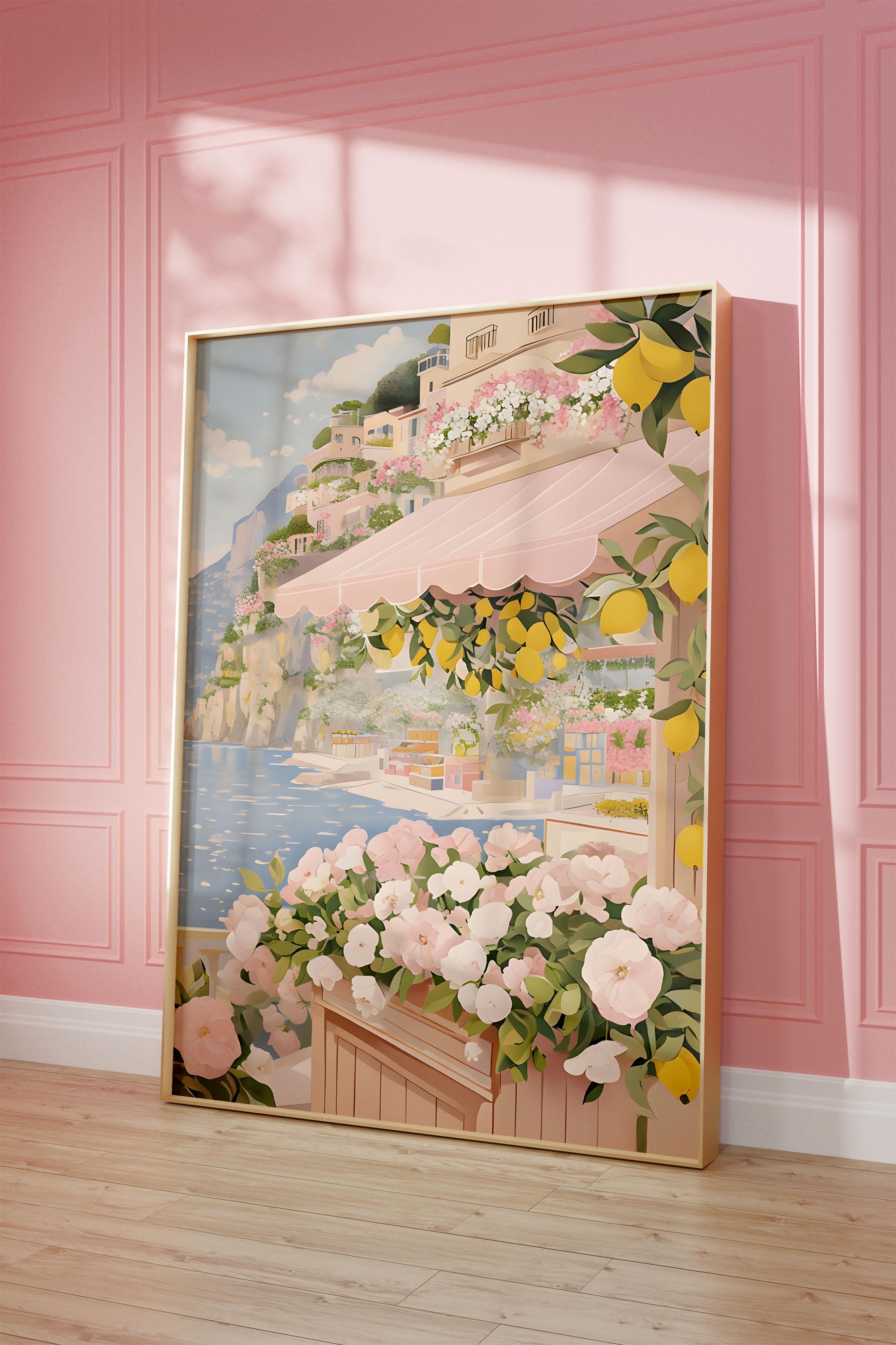 Amalfi Coast Spring Flower Market Wall Art, Pastel Pink Italy Wall Art ...